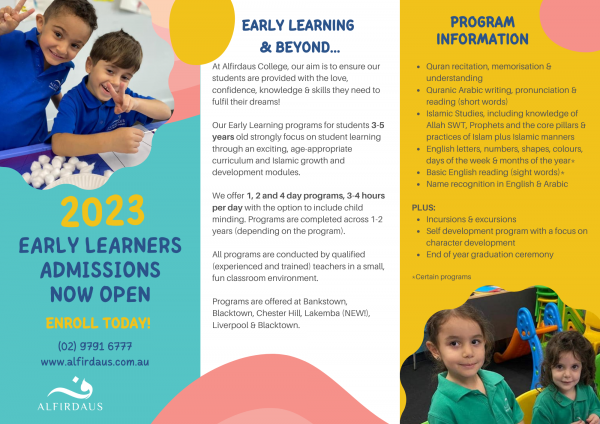 2023 EARLY LEARNERS ENROLMENTS – Alfirdaus College
